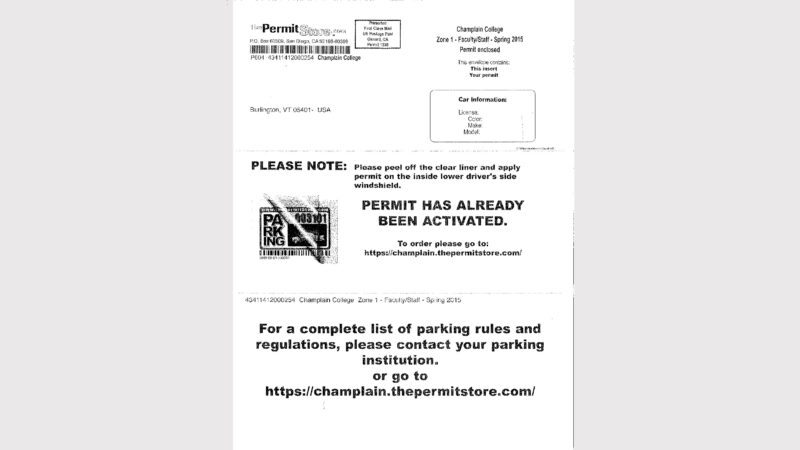 Student Parking Permits | Champlain College, Burlington, VT